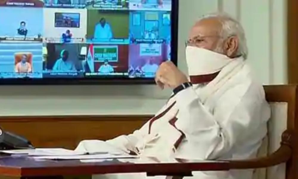 PM Modi wears homemade mask in video conference with Chief Ministers